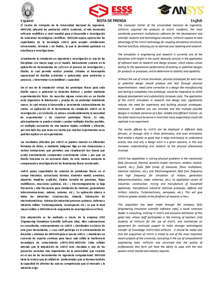 INFOUNI PressNote PDF | PDF | Simulación | Ingeniería