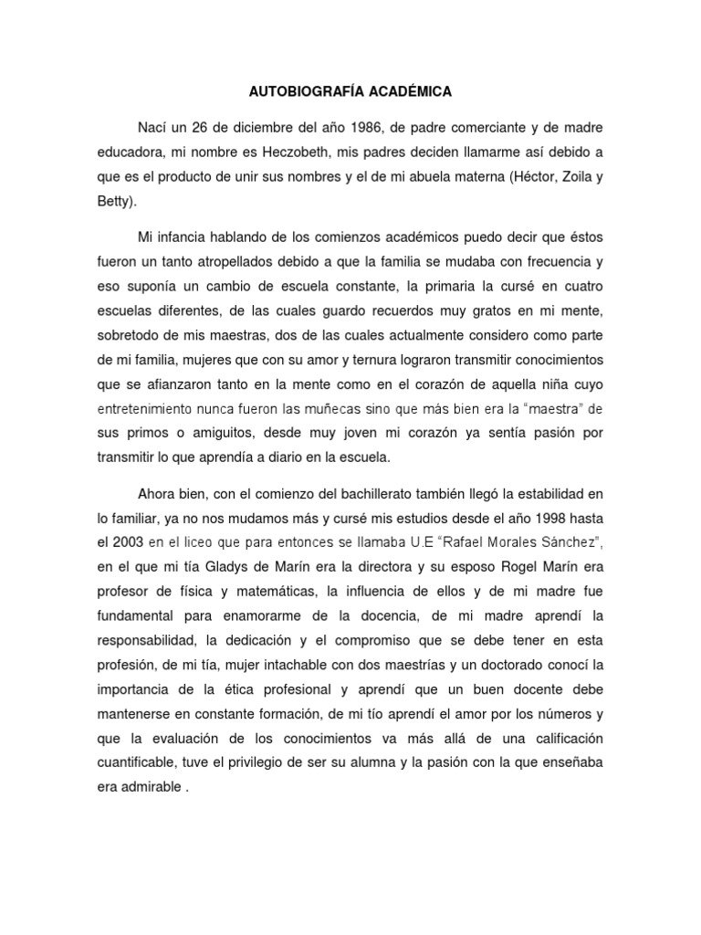 Autobiografía Académica De Un Docente Pdf Maestros Evaluación