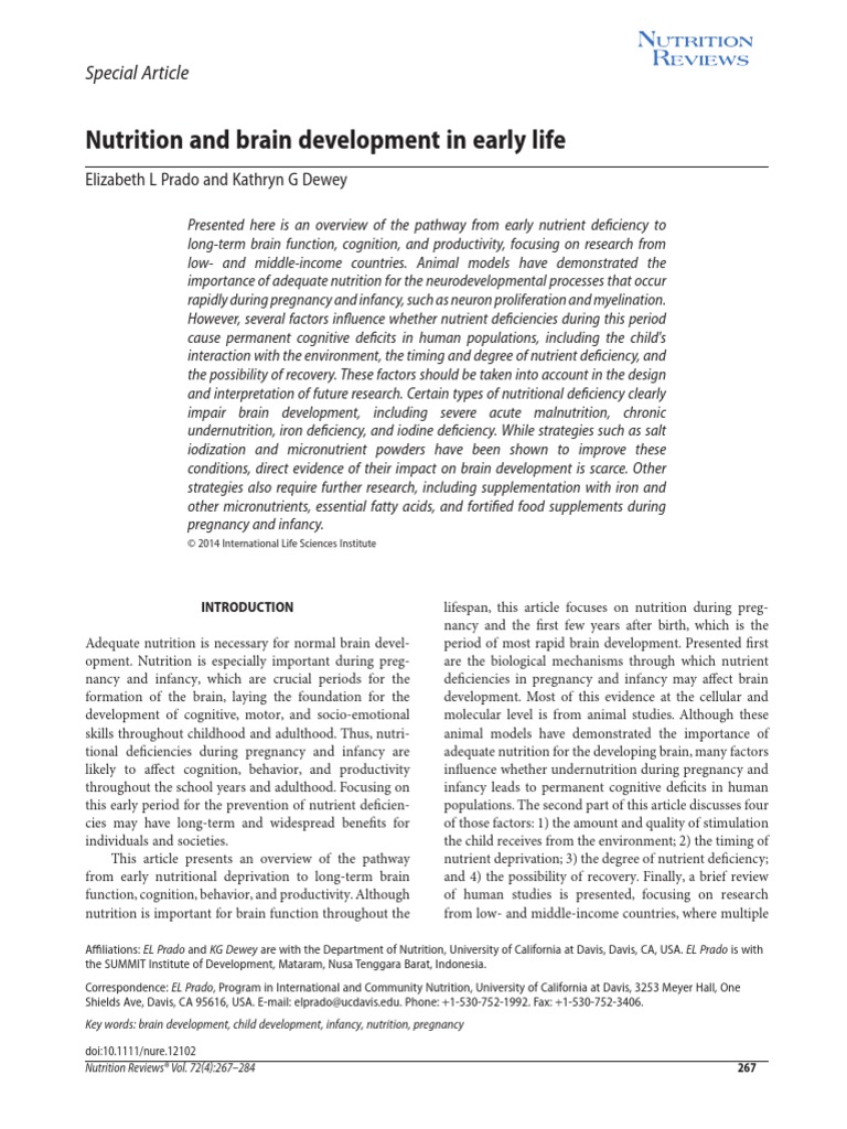 Nutrition and Brain Development in Early Life: Special Article | PDF ...