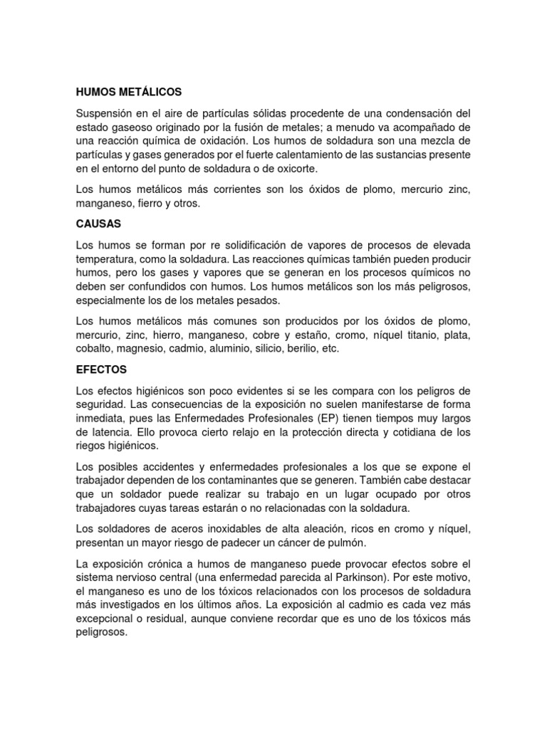 Humos Metálicos | PDF | Soldadura | Construcción