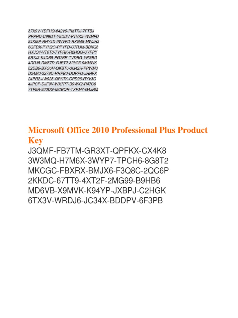 Microsoft Office 2010 Professional Plus Product Key | PDF