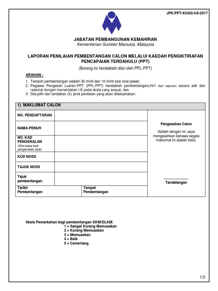 Laporan Penilaian Pembentangan LPKT | PDF