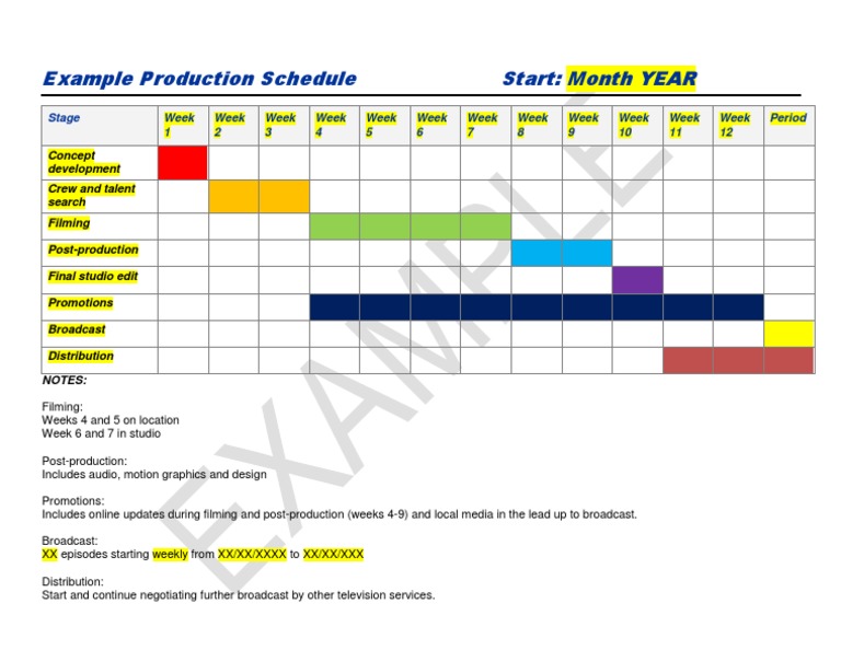 Example Production Schedule Start: Month YEAR | PDF