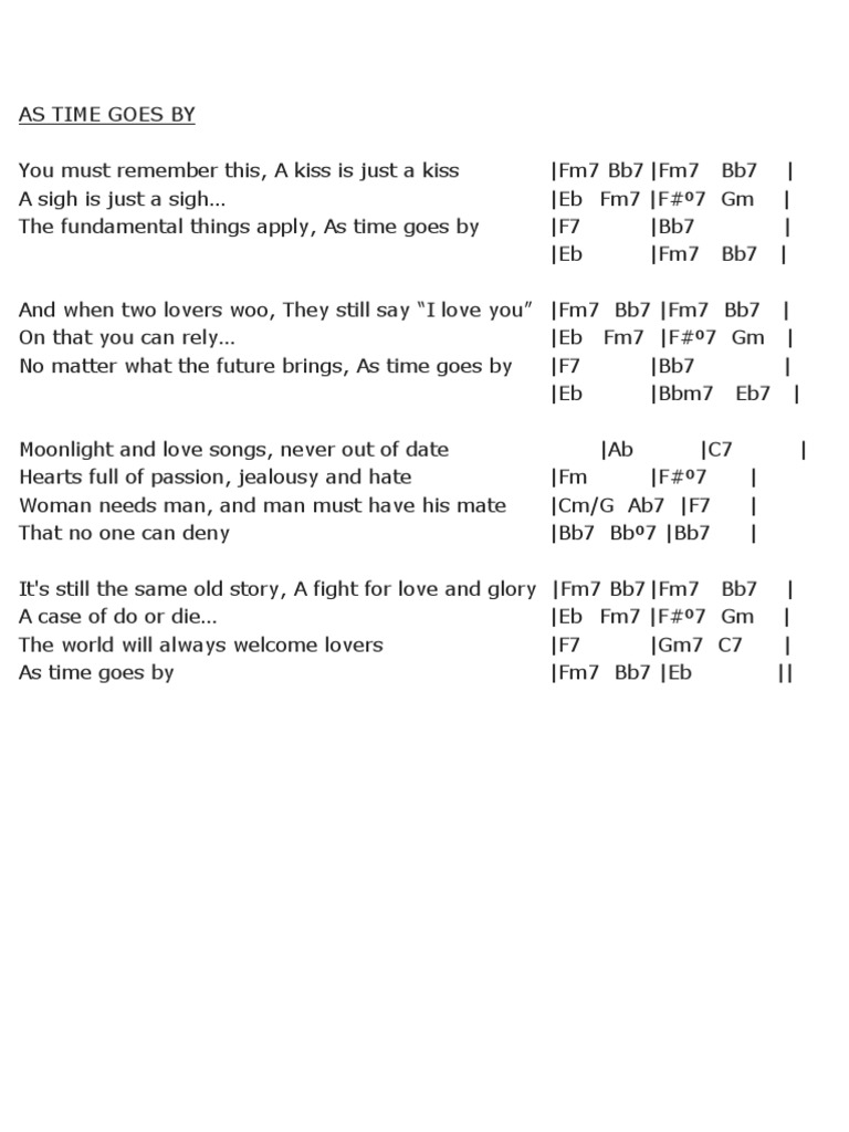 As Time Goes by Chords and Lyrics | PDF