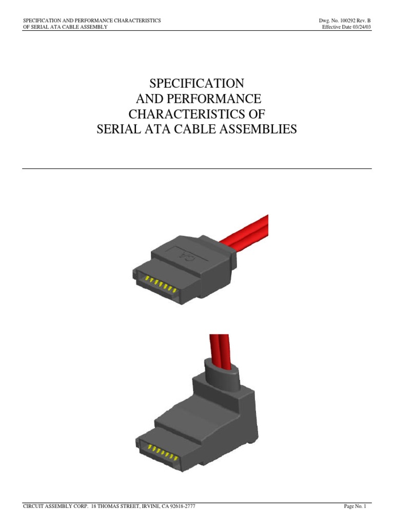 Specification and Performance Characteristics of Serial Ata Cable ...