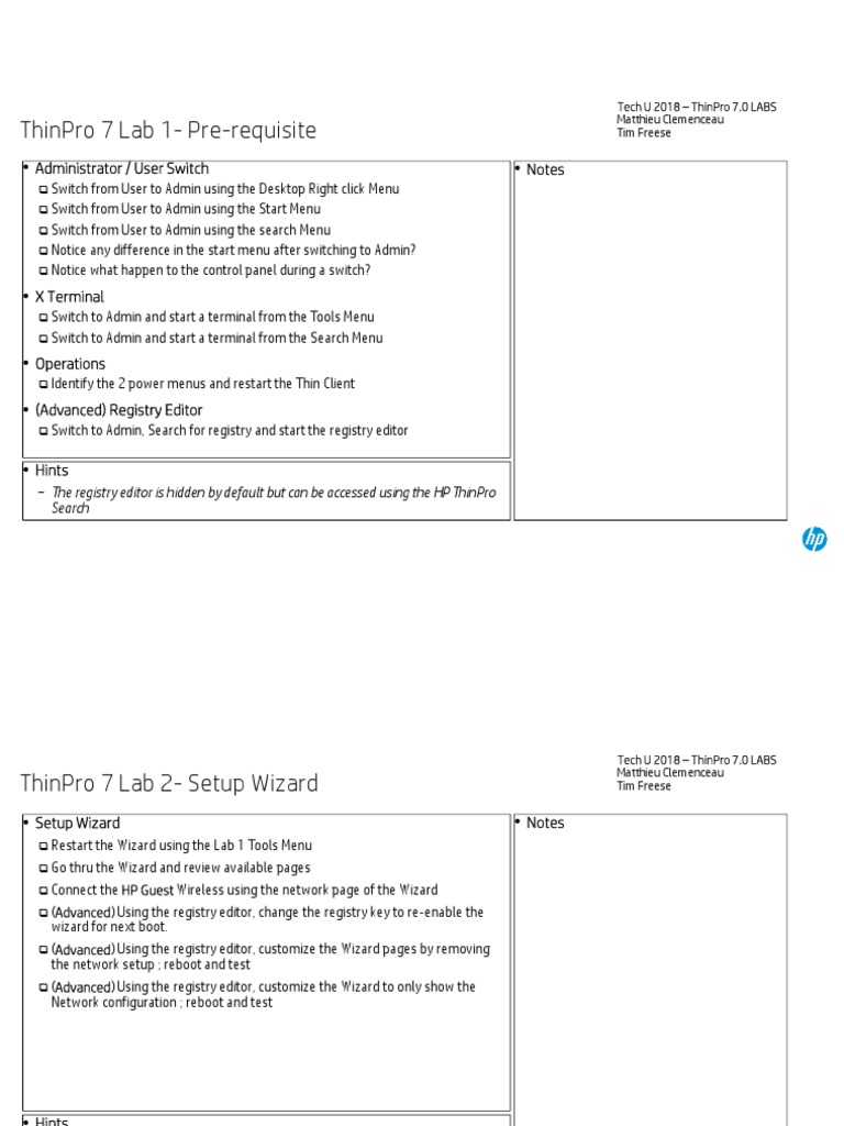 Thinpro 7 Lab 1-Pre-Requisite: - Administrator / User Switch - Notes ...