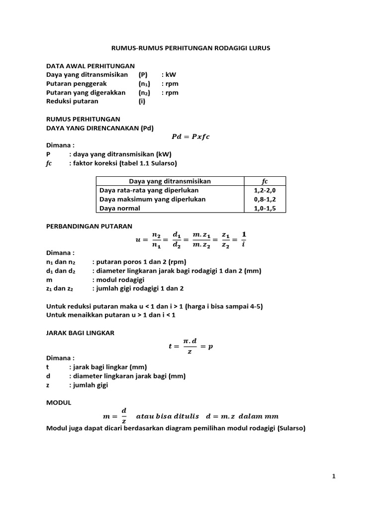 Rumus Perhitungan Roda Gigi Lurus | PDF