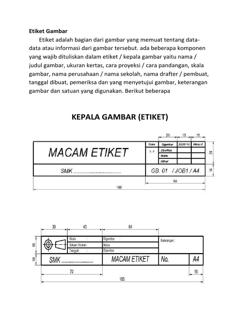 Pengertian Etiket Gambar Etiket Gambar Teknik Atau Kepala Gambar
