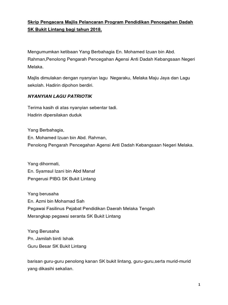 Teks Pengacara Majlis Anti Dadah 2018 | PDF