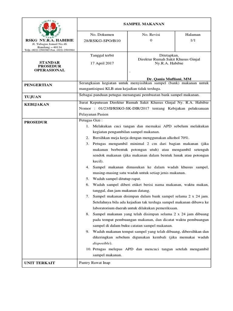 Prosedur Pengambilan Sampel Makanan | PDF