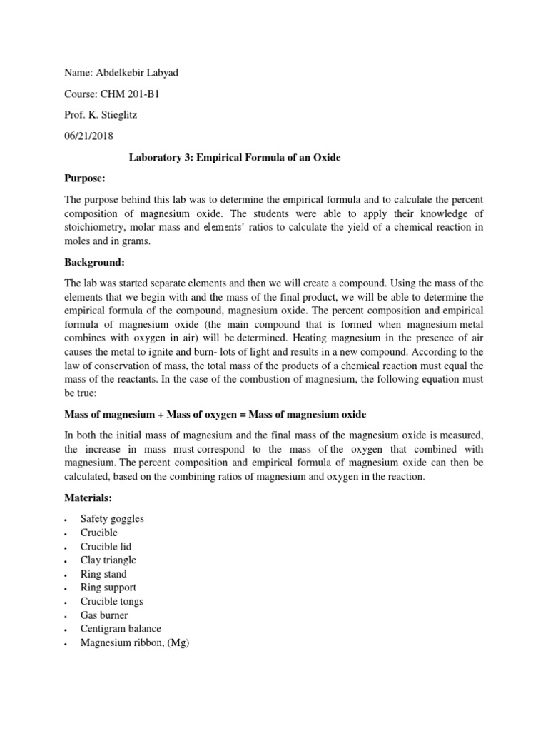 Empirical Formula of Magnesium Oxide | PDF | Magnesium | Combustion