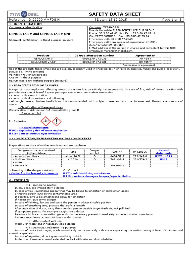 Safety Data Sheet: Reference: D 22200 V - FDS H Date: 15.10.2015 Page 1 ...