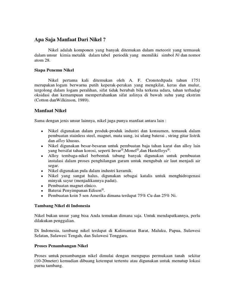 Apa Saja Manfaat Dari Nikel | PDF