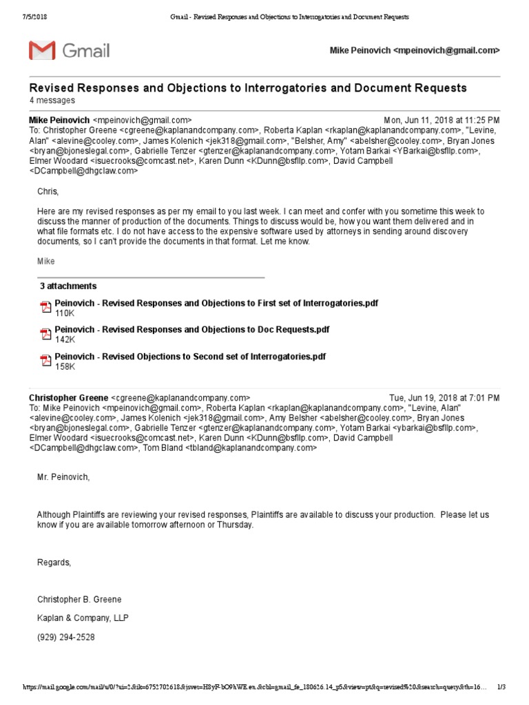 Exhibit 2 - Gmail - Revised Responses and Objections To Interrogatories and Document Requests ...