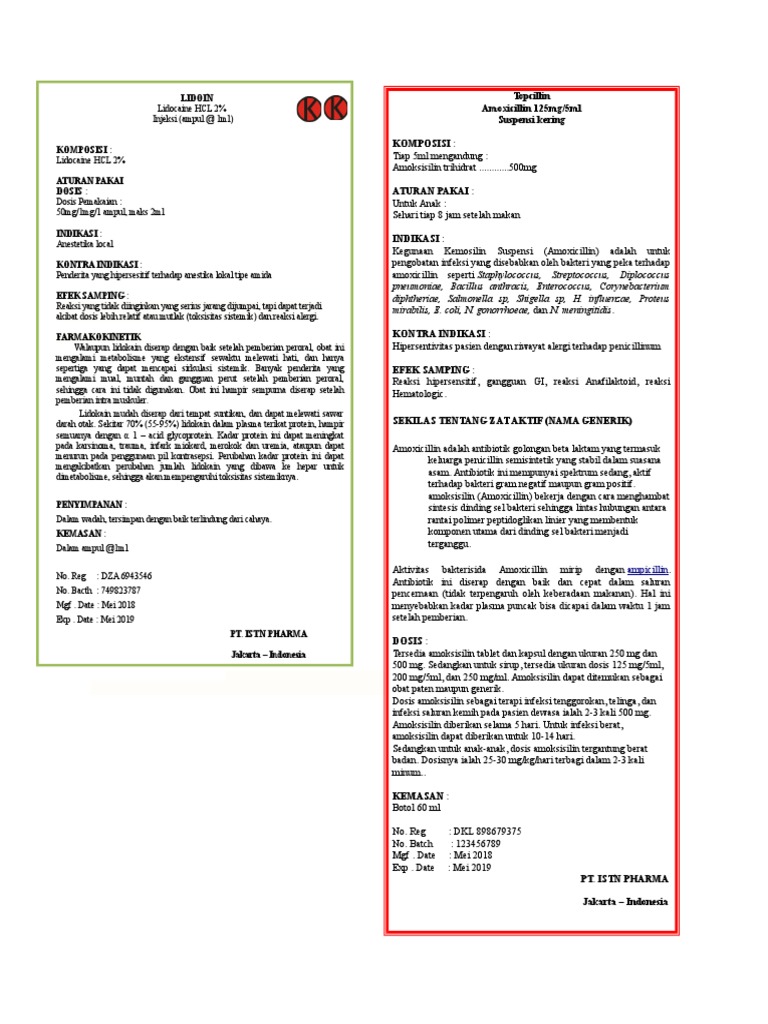 Informasi Obat Lidocaine dan Amoxicillin | PDF