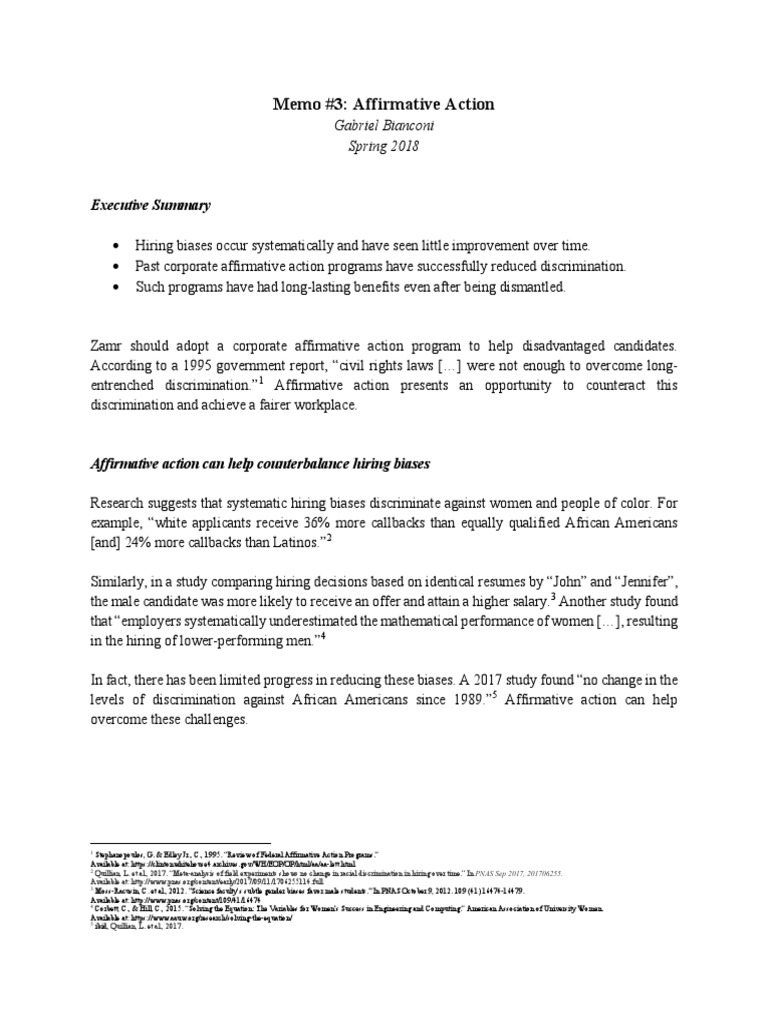 Memo 3 | PDF | Affirmative Action | Discrimination