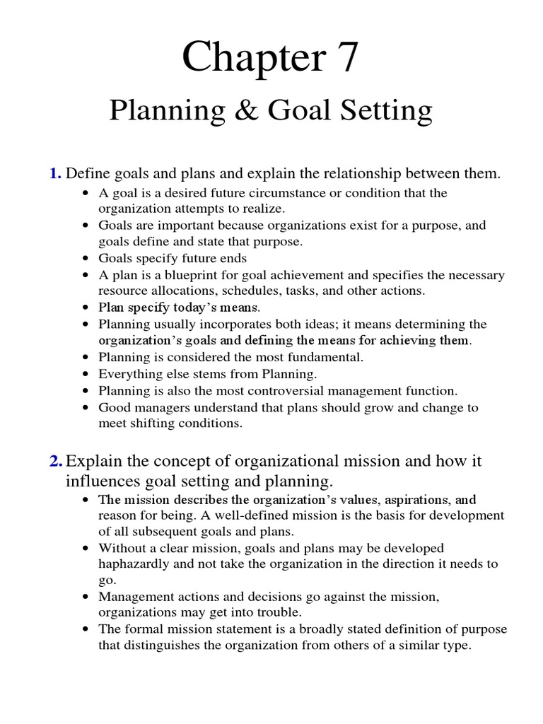 Planning & Goal Setting: Define Goals and Plans and Explain The Relationship Between Them | PDF ...