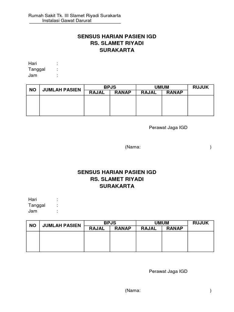 Sensus Harian Pasien Igd | PDF