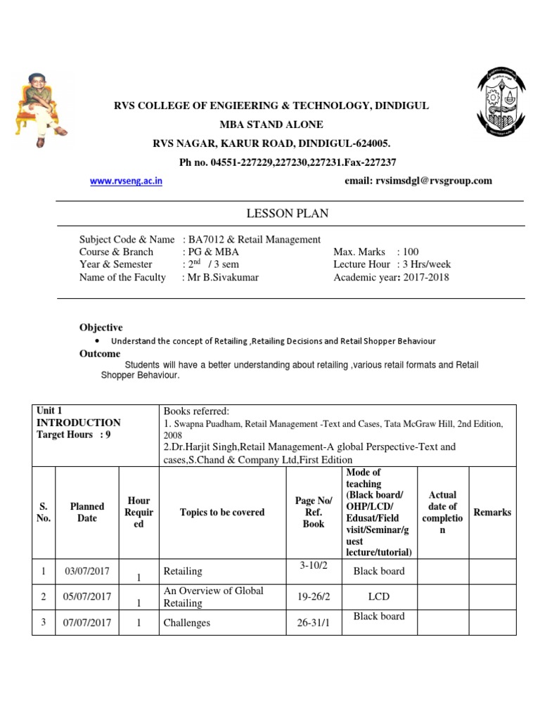 Retail Management Lesson Plan | PDF | Retail | Business