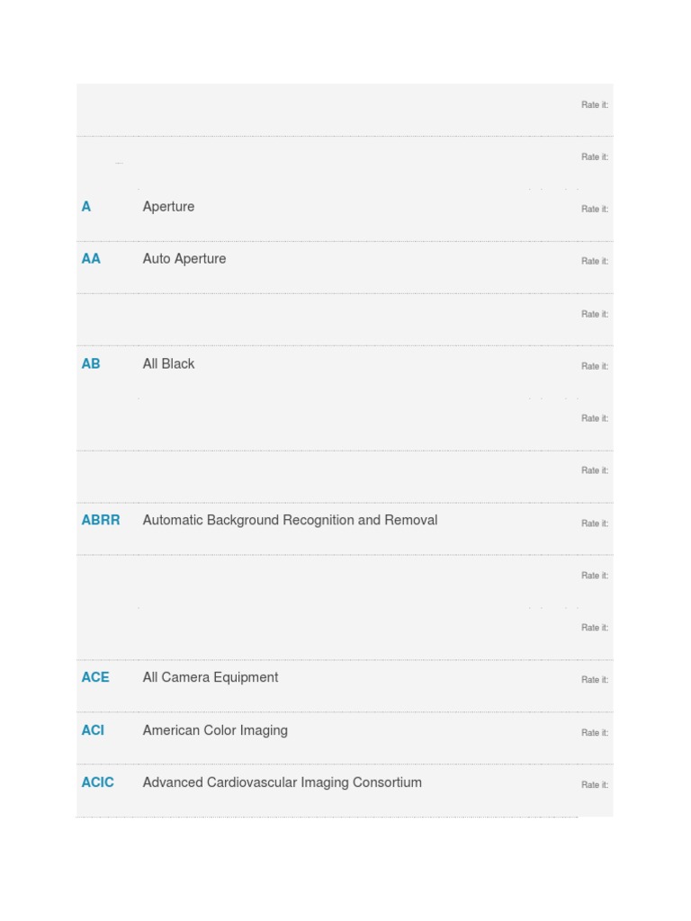 Abbreviations | PDF | Camera | Exposure (Photography)