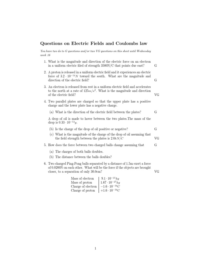 Questions On Electric Fields and Coulombs Law | PDF