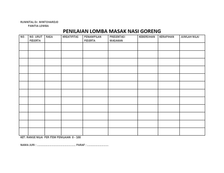 Form Penilaian Lomba Masak Nasi Goreng | PDF Form Penilaian Lomba Masak Nasi Goreng | PDF