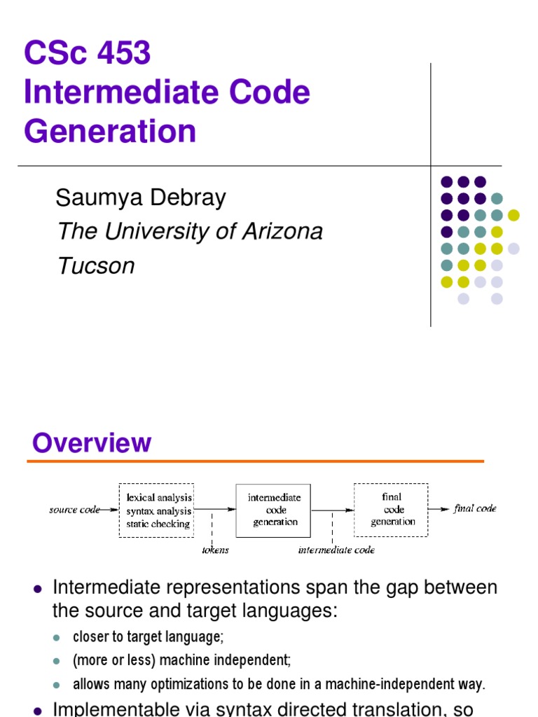 CSC 453 Intermediate Code Generation: Saumya Debray | PDF | Parsing | Array Data Structure