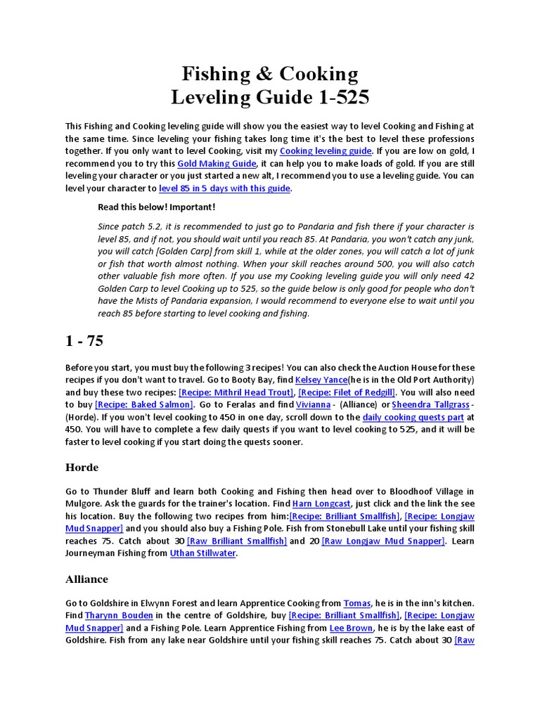 Fishing & Cooking Leveling Guide 1-525 | PDF | Fish | Hobbies