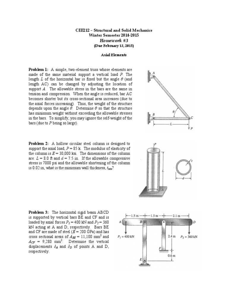 Homework #3: CEE212 - Structural and Solid Mechanics Winter Semester ...