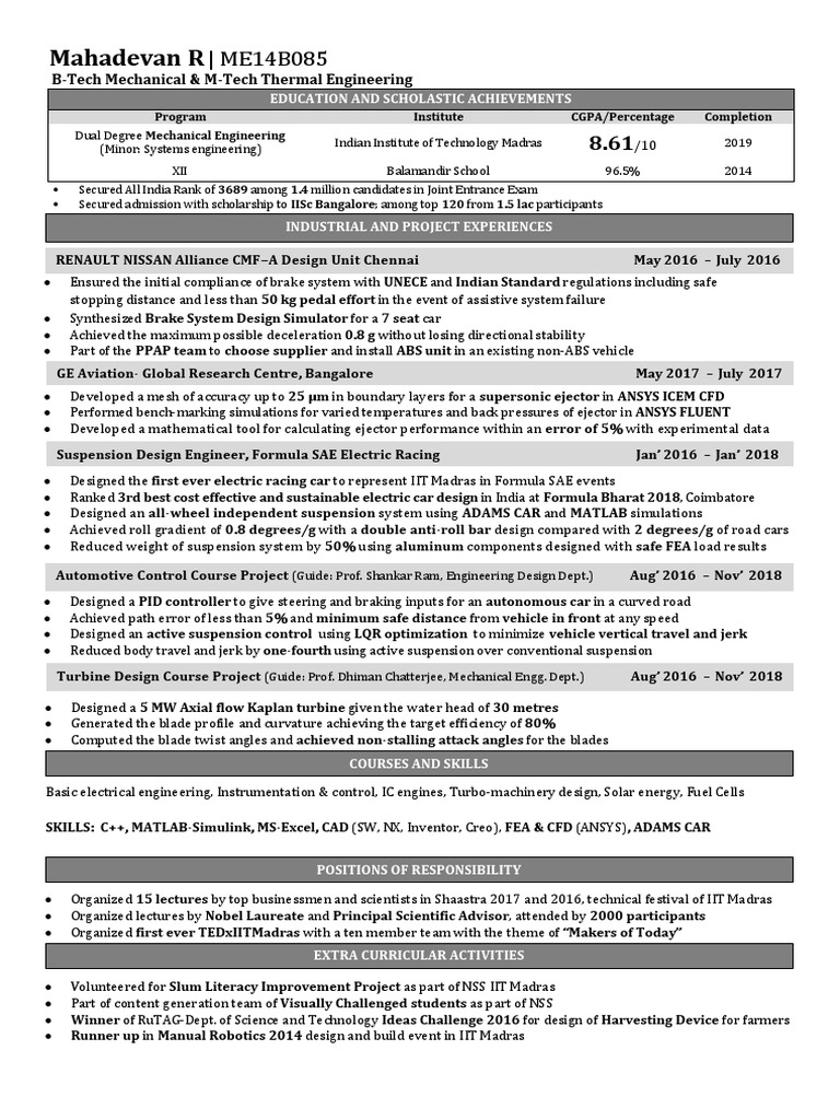 Mahadevan R: B-Tech Mechanical & M-Tech Thermal Engineering | PDF ...