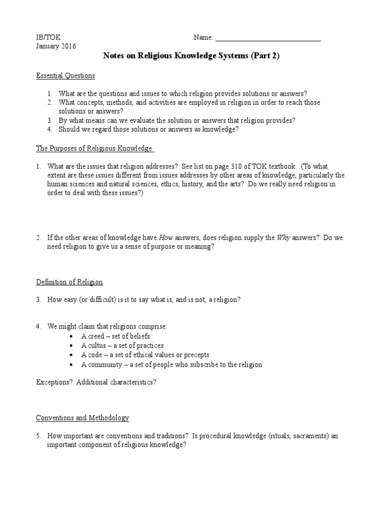 Notes On Religious Knowledge Systems (Part 2) | PDF | Faith | Knowledge