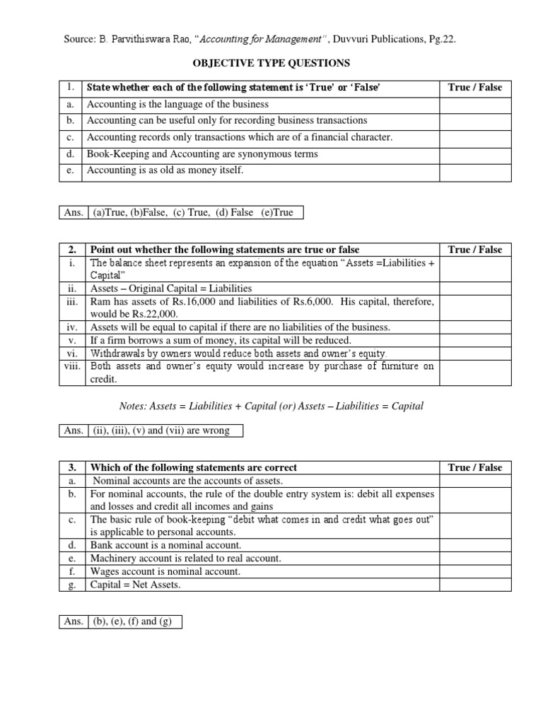 Objective Type Questions State Whether Each of The Following Statement ...