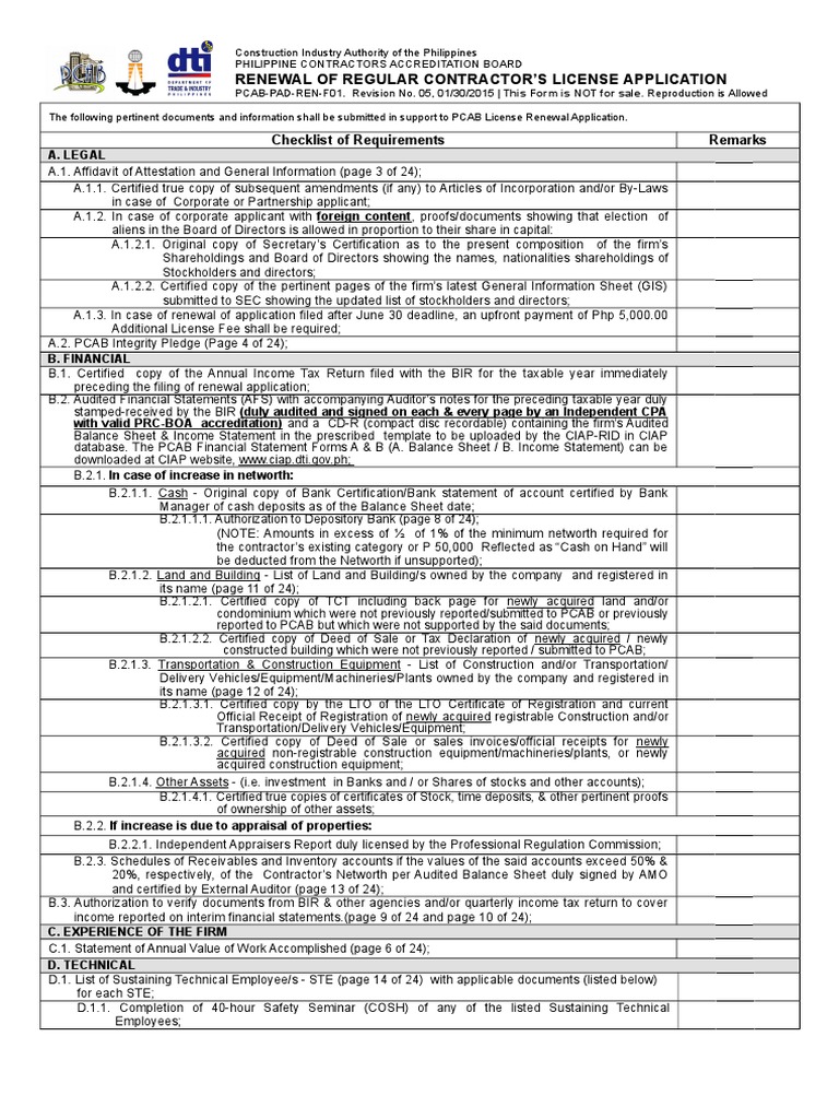 Renewal of Contractor's License Application Form... | PDF | Receipt ...