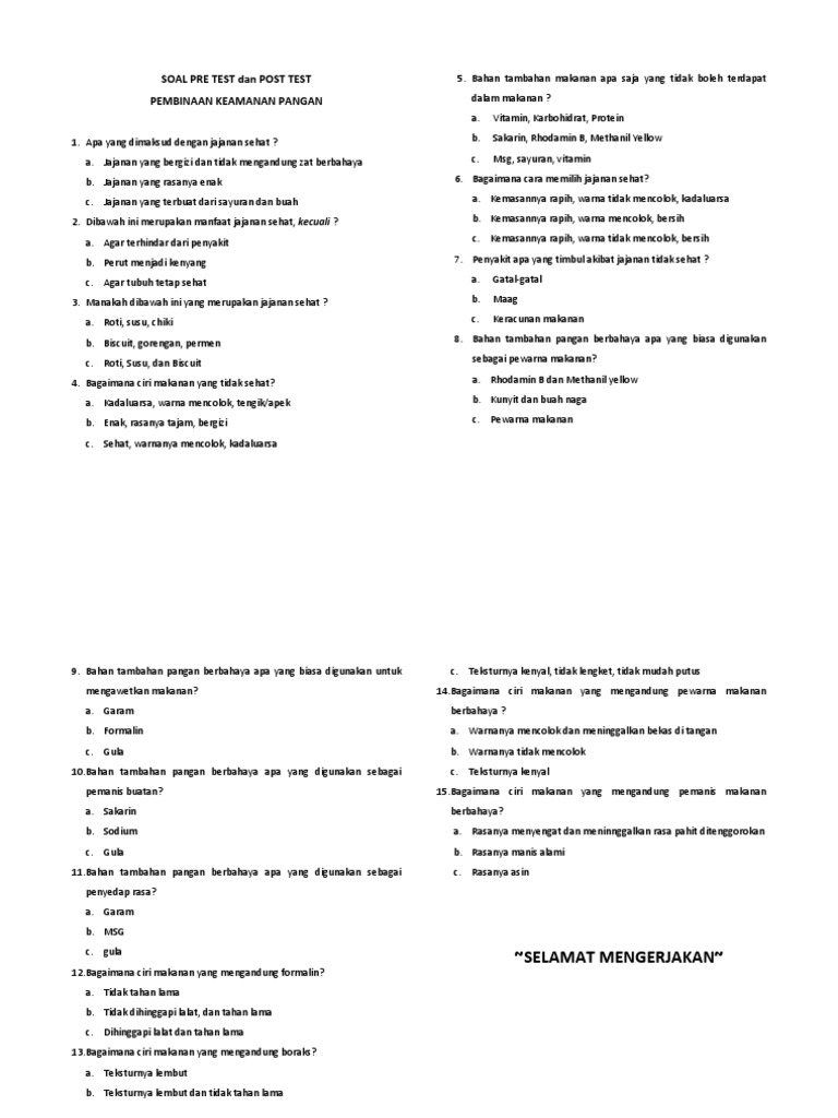 Soal Pre Test Dan Post Test
