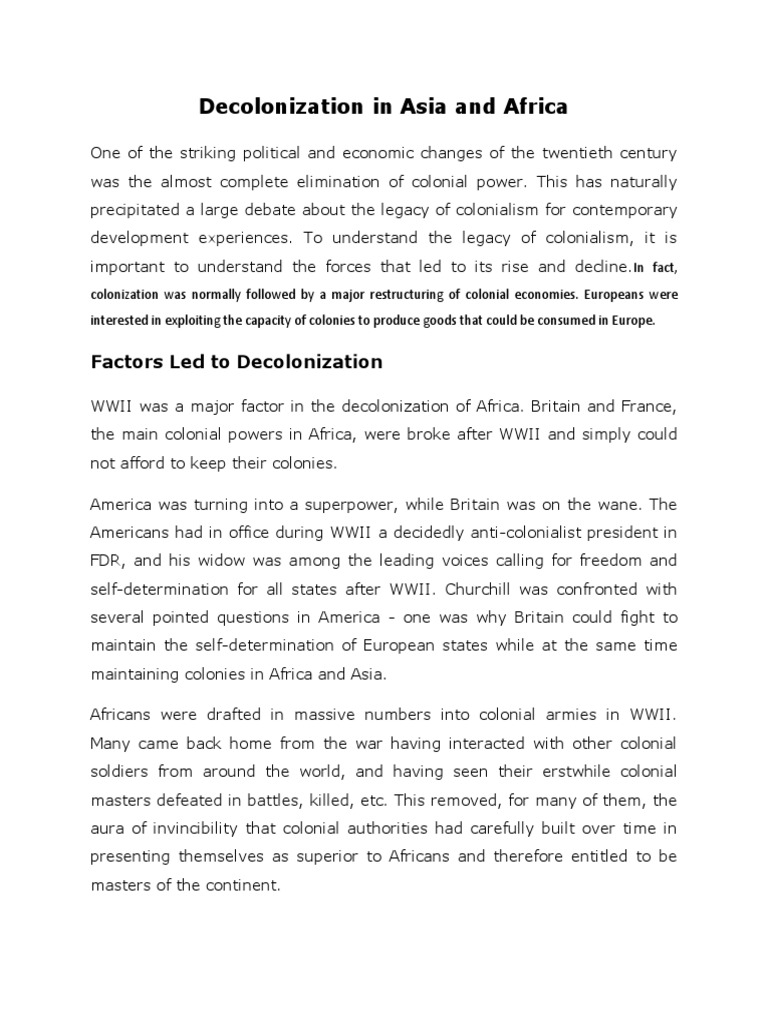 Decolonization in Asia and Africa: Factors Led to Decolonization