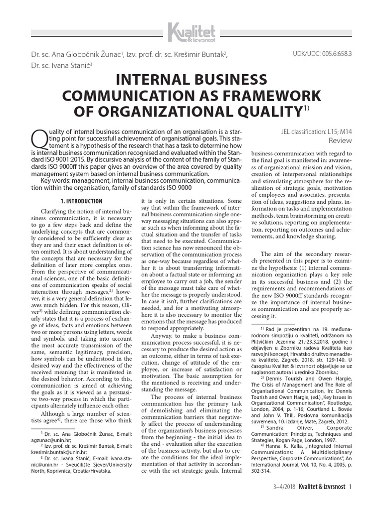 Internal Business Communication | PDF | Iso 9000 | Communication