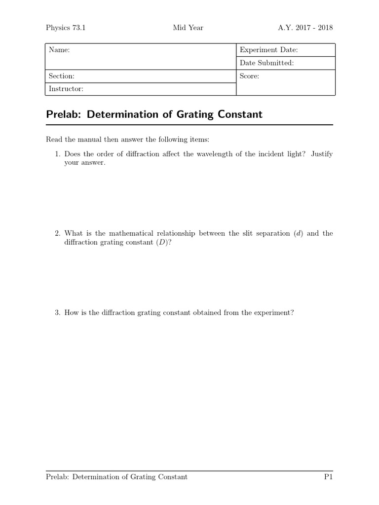 9 - Determination of Grating Constant | PDF | Diffraction | Wavelength
