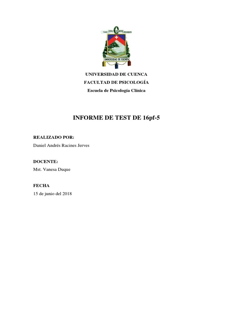 Informe 16pf5 Formato | PDF | Las emociones | Psicología clínica