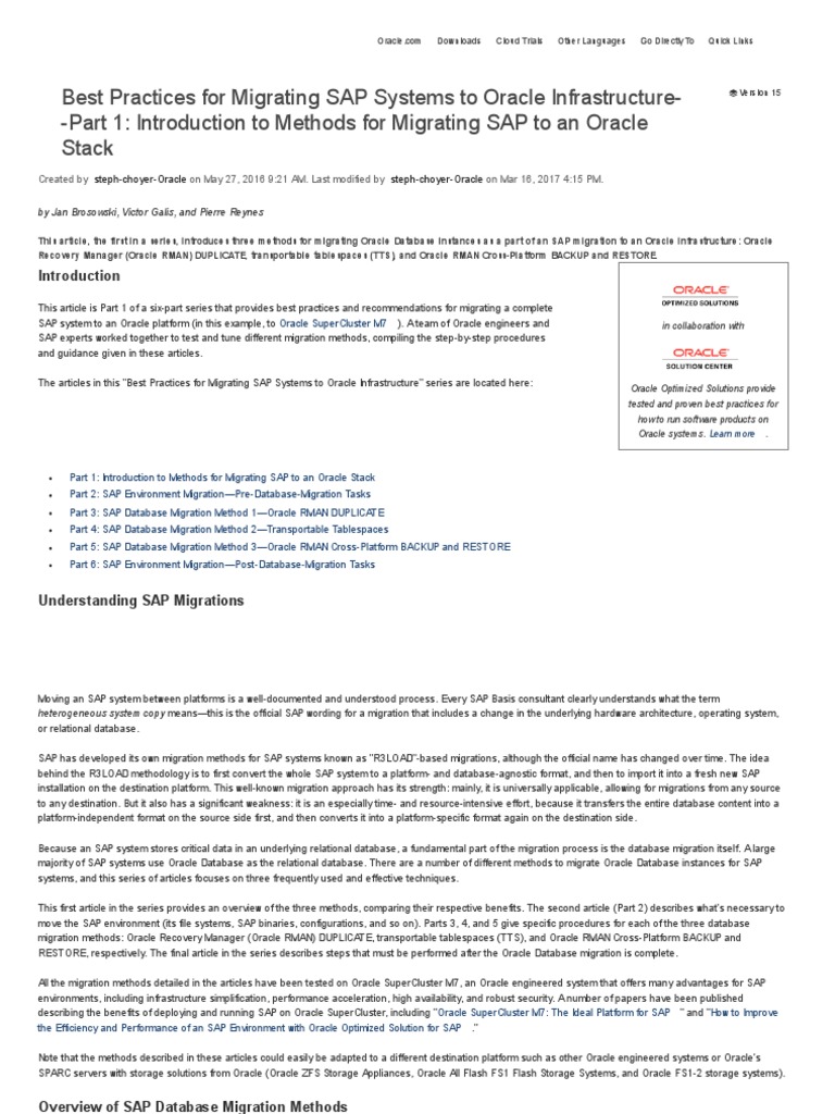 Oracle To Oracle Online Migration | PDF | Oracle Database | Sap Se