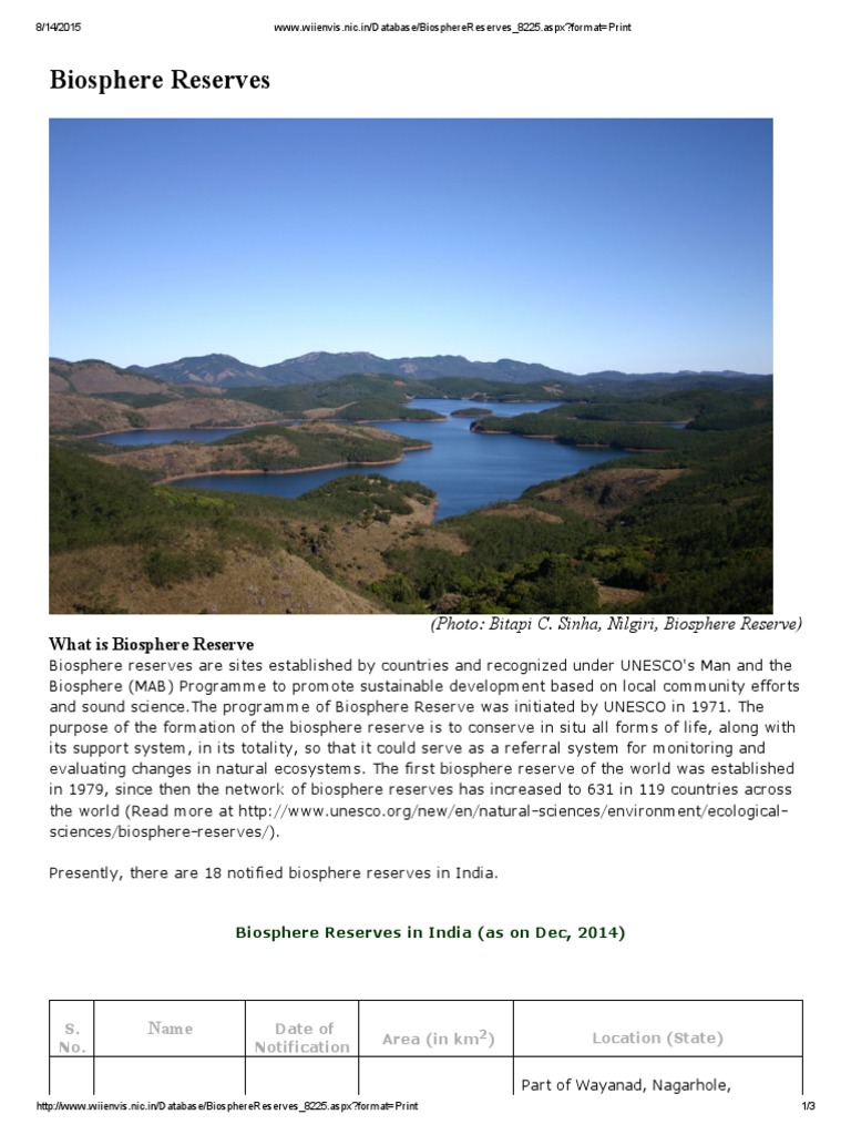 Biosphere Reserves of India | PDF | Environmental Protection ...