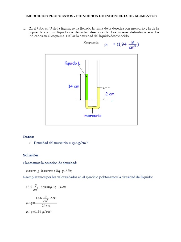 Ejercicios de Densidad y Presión Hidrostática | PDF | Densidad | Líquidos