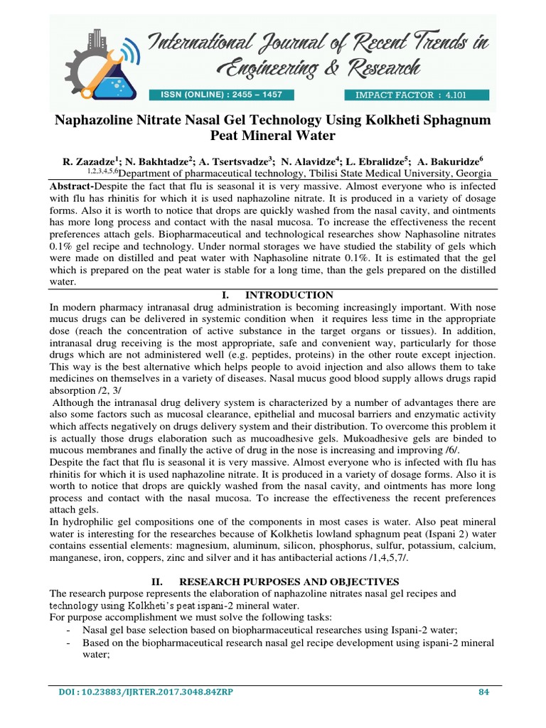 Naphazoline Nitrate Nasal Gel Technology Using Kolkheti Sphagnum Peat ...