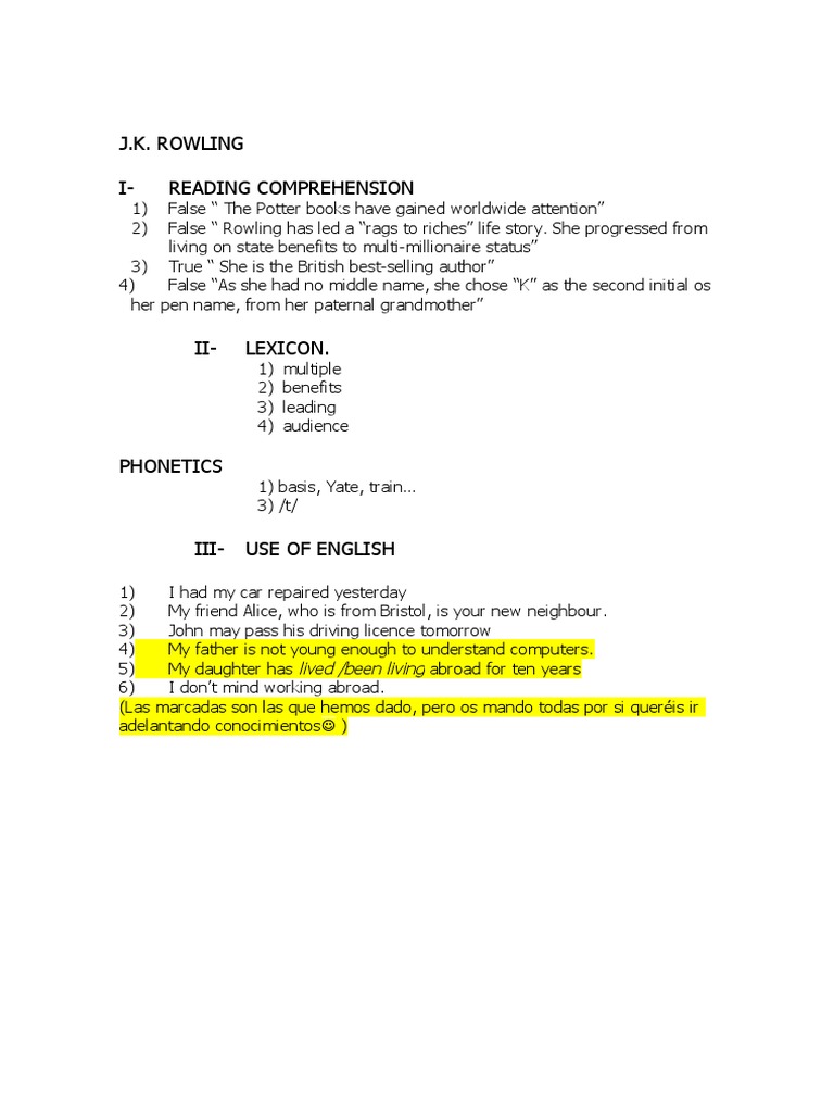 J.K. Rowling: Reading Comprehension Guide | PDF