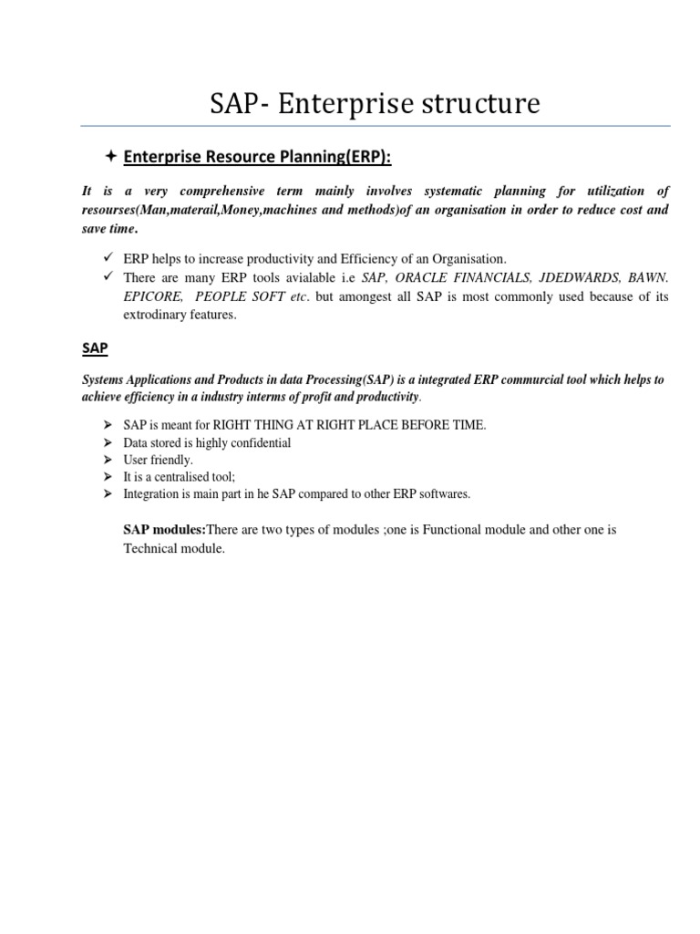 SAP-Enterprise Structure: Enterprise Resource Planning (ERP) | PDF ...