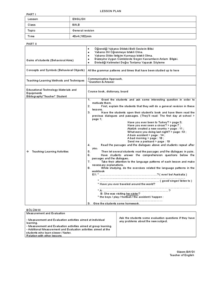 Lesson Plan Lesson Class Topic Time | PDF | Psychology | Behavior ...