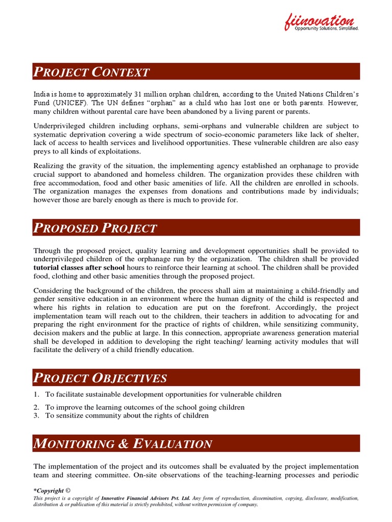 Concept Note Orphanage | PDF | Orphanage | Sustainability