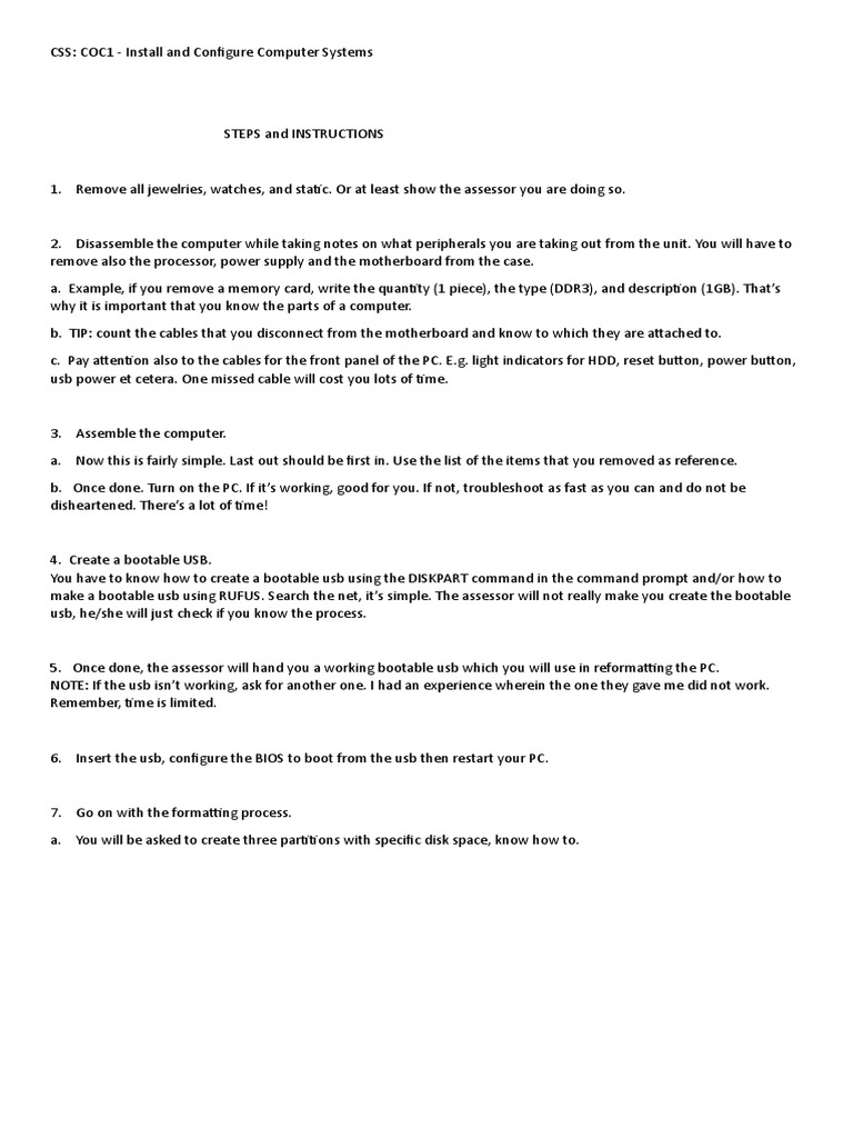 CSS COC1 Step and Instructions | PDF | Booting | Usb