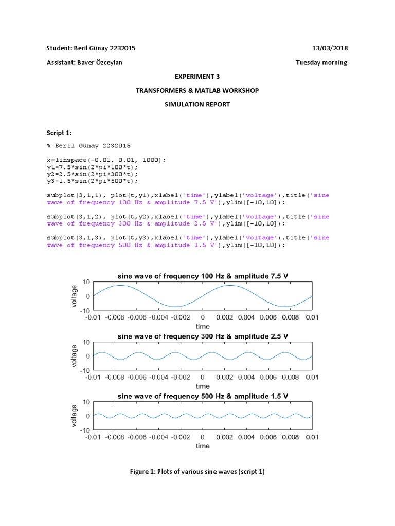 Experiment 3 Transformers & Matlab Workshop Simulation Report | PDF