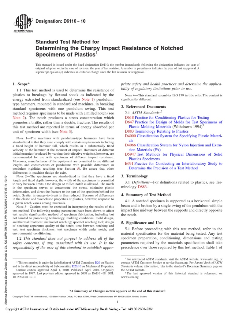 Astm D 6110-2010 | PDF | Fracture | Pendulum