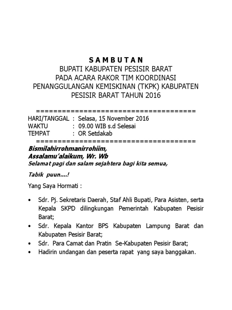 Sambutan Acara Rakor Tim | PDF